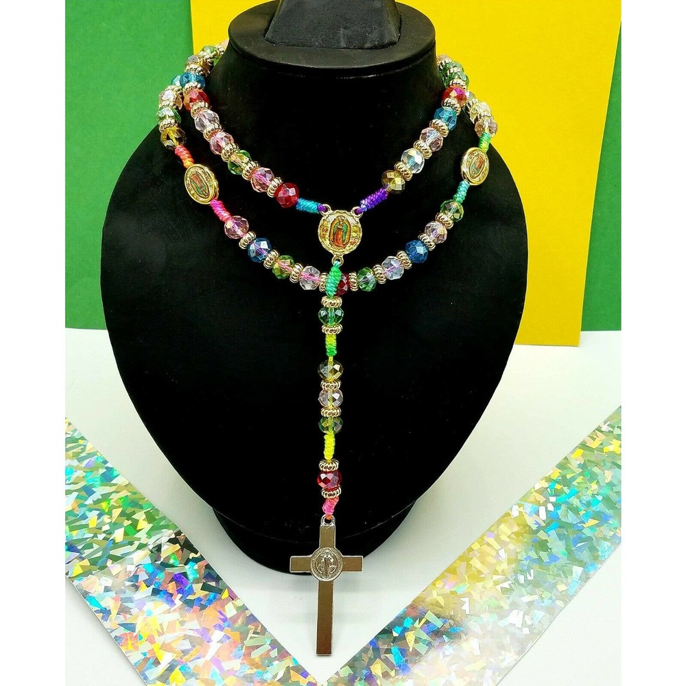 Virgin Mary Catholic Rosary 2 Sided Crystal Multicolo… - Gem